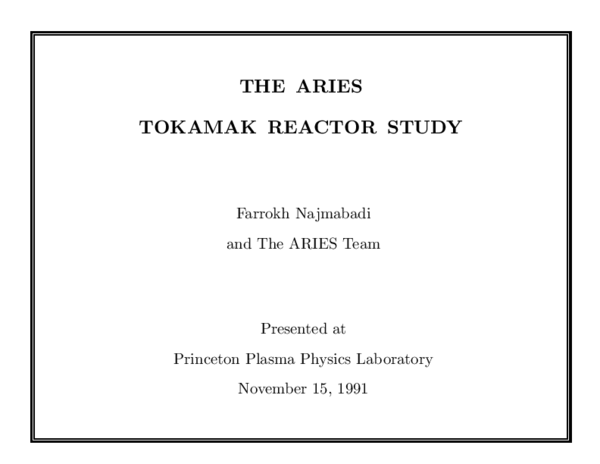 (PDF) The Aries-I Tokamak Reactor Study