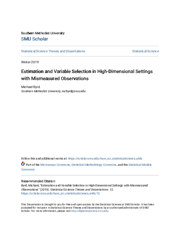 (PDF) Estimation and Variable Selection in High-Dimensional Settings with Mismeasured Observations