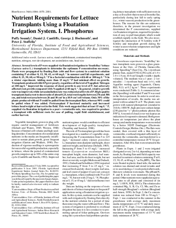 (PDF) Nutrient Requirements for Lettuce Transplants Using a Floatation ...