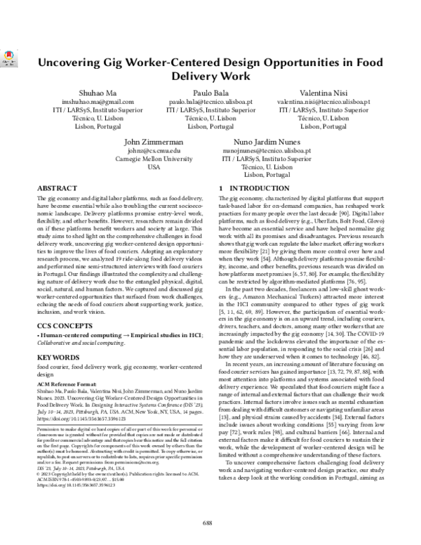 (PDF) Uncovering Gig Worker-Centered Design Opportunities in Food ...