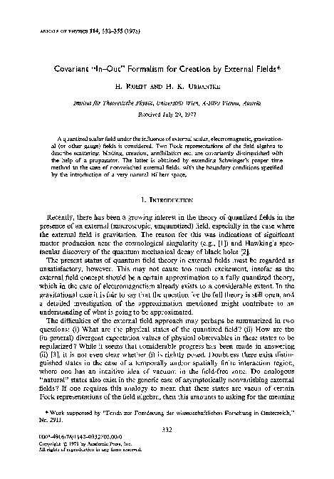 (PDF) Covariant “in-out” formalism for creation by external fields