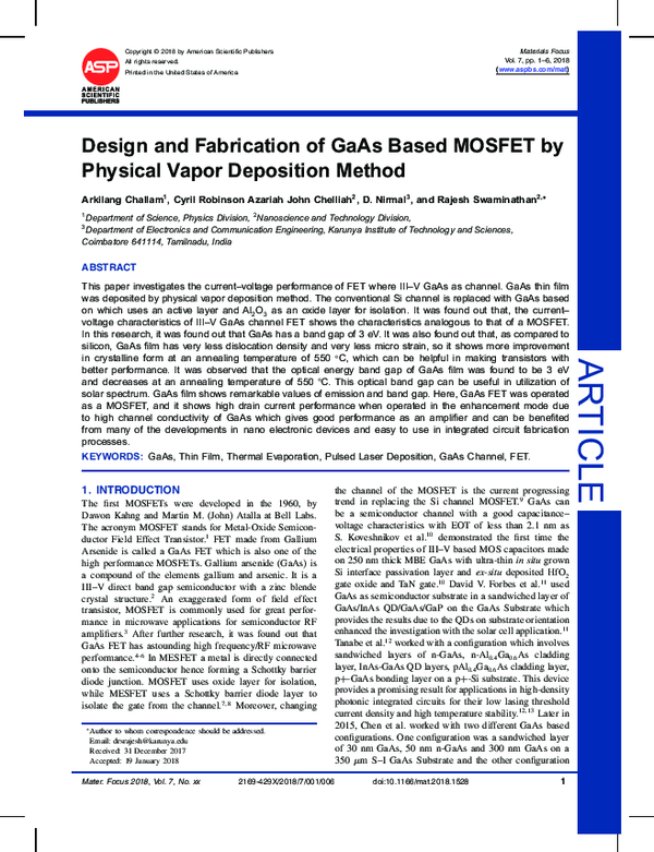 (PDF) Design and Fabrication of GaAs Based MOSFET by Physical Vapor ...