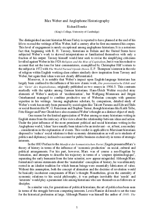 (PDF) Bourke - Max Weber and Anglophone Historiography