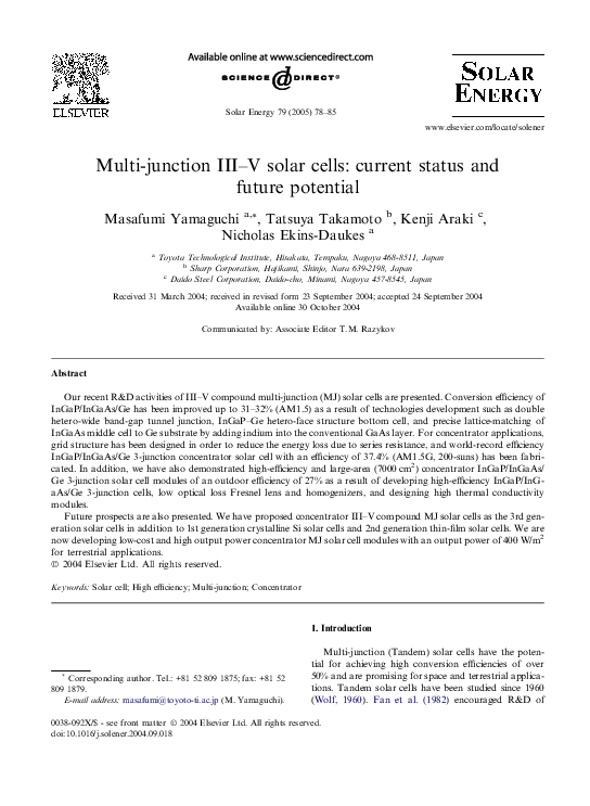 (PDF) Multi-junction III–V solar cells: current status and future potential