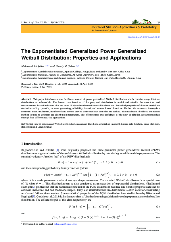Pdf The Exponentiated Generalized Power Generalized Weibull Distribution Properties And