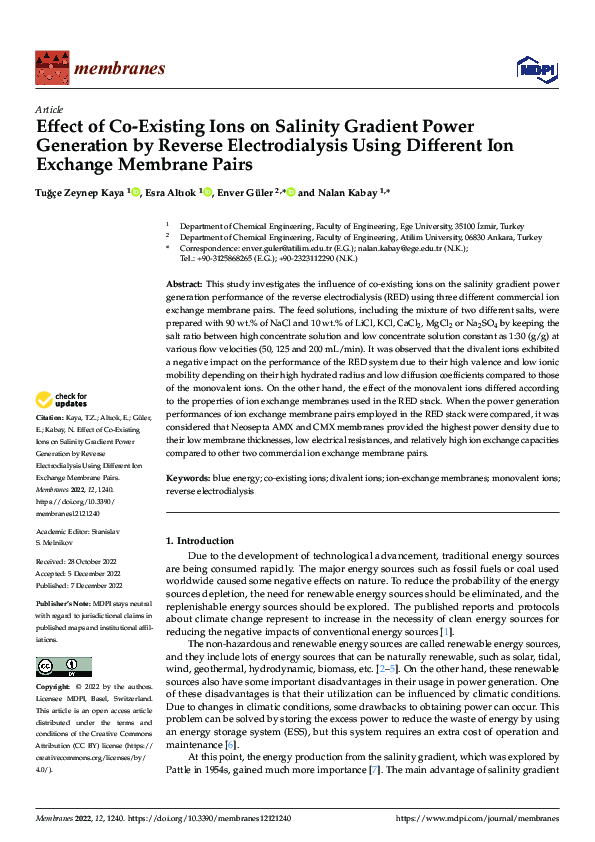 (PDF) Effect of Co-Existing Ions on Salinity Gradient Power Generation by Reverse ...