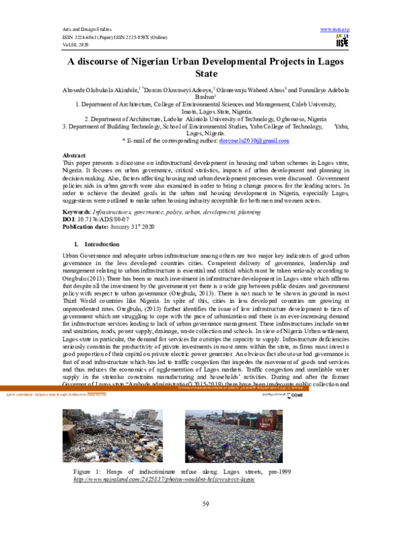 (PDF) A discourse of Nigerian Urban Developmental Projects in Lagos State