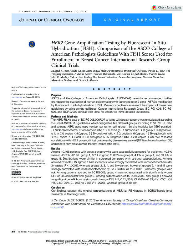 (PDF) HER2 Gene Amplification Testing by Fluorescent In Situ ...