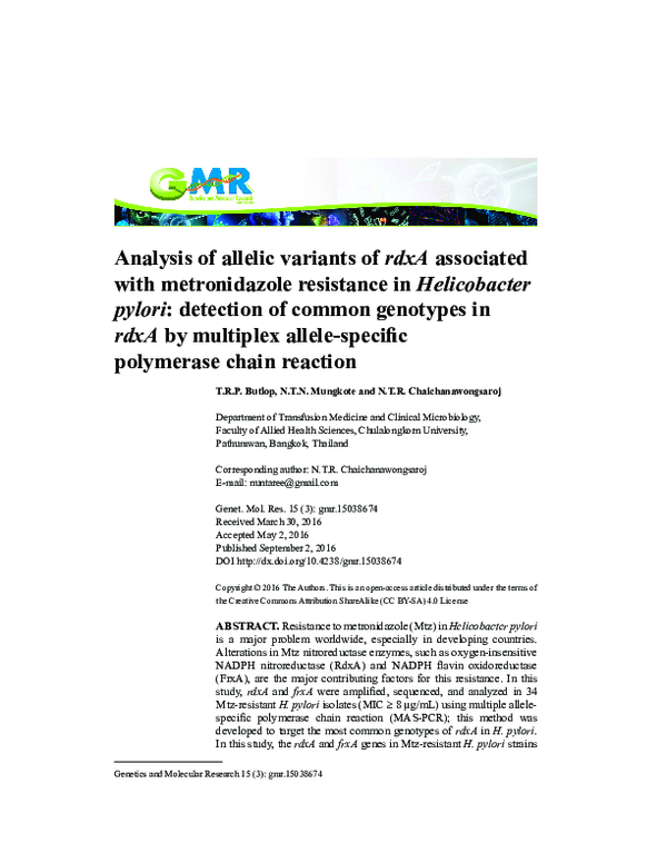 (PDF) Analysis of allelic variants of rdxA associated with ...
