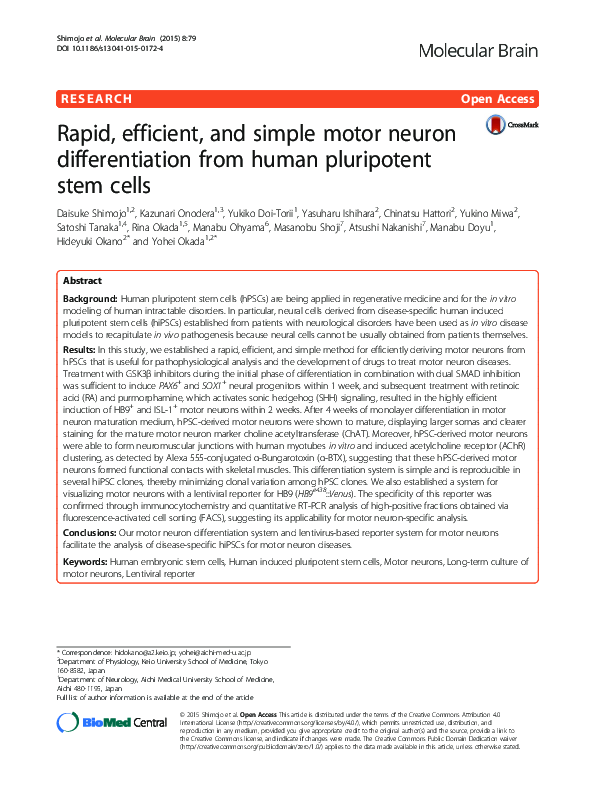(PDF) Rapid, efficient, and simple motor neuron differentiation from ...