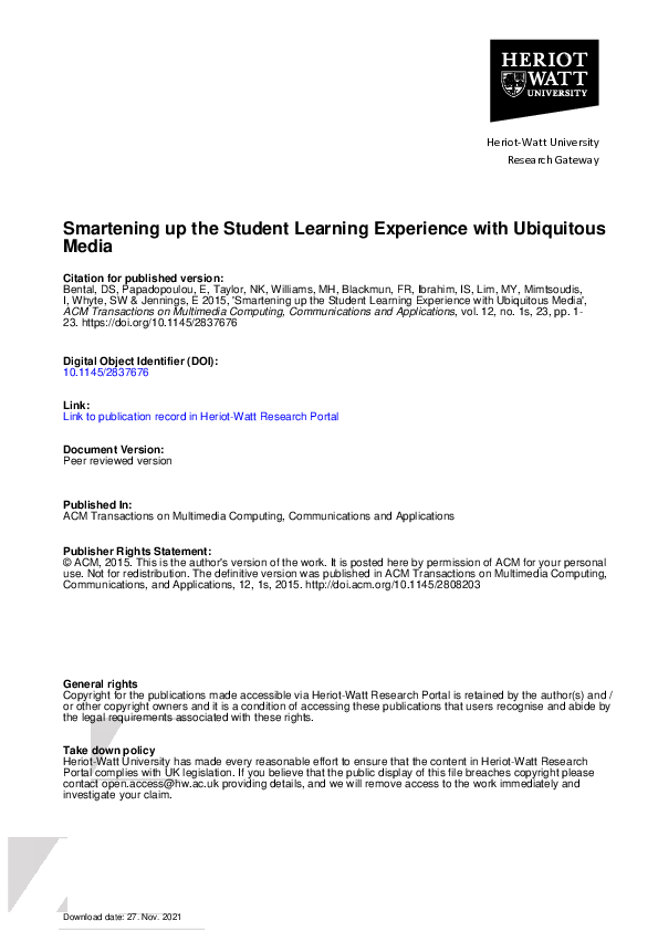 (PDF) Smartening Up the Student Learning Experience with Ubiquitous Media
