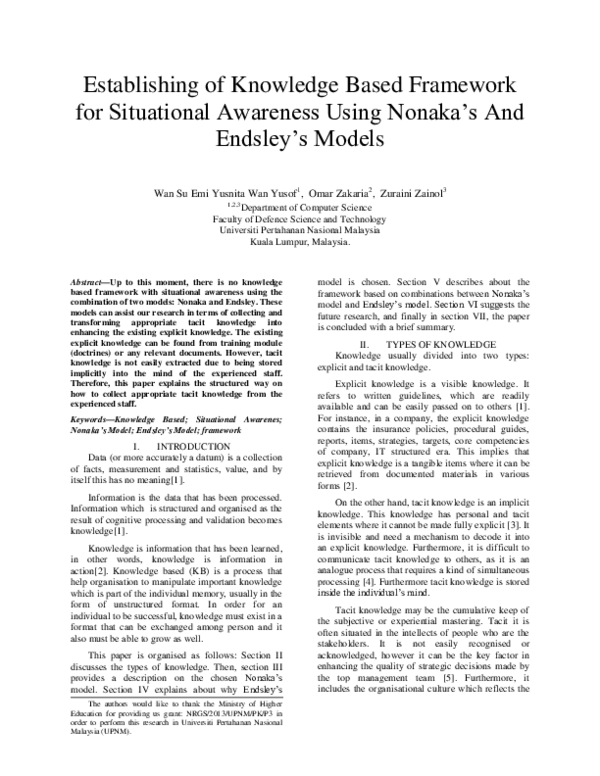 (PDF) Establishing of Knowledge Based Framework for Situational Awareness Using Nonaka's And ...