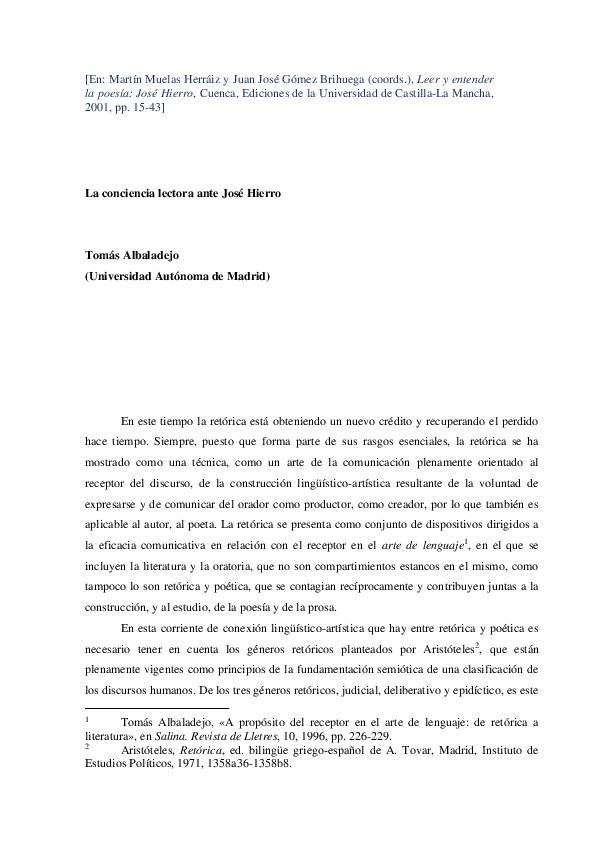(PDF) La conciencia lectora ante José Hierro