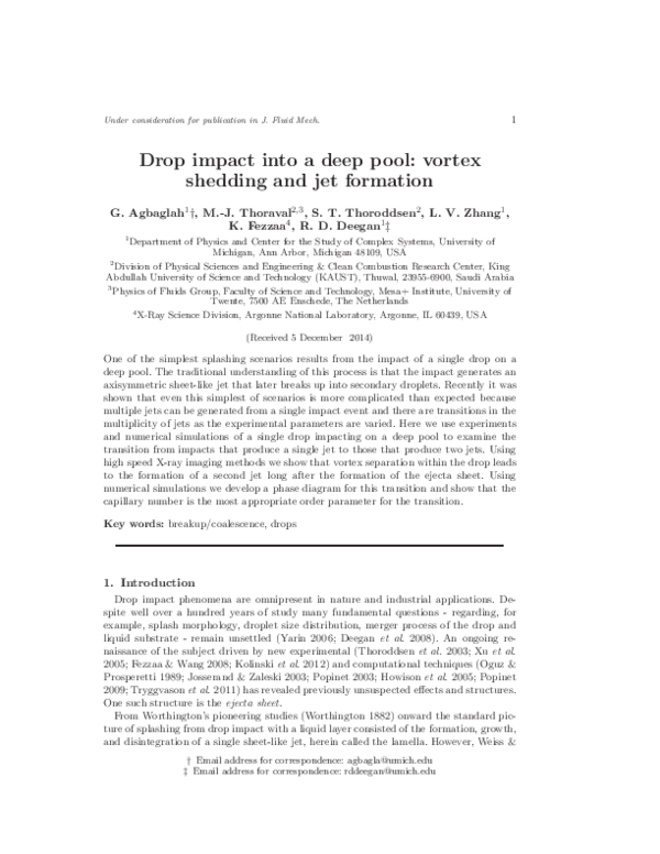 (PDF) Drop impact into a deep pool: vortex shedding and jet formation
