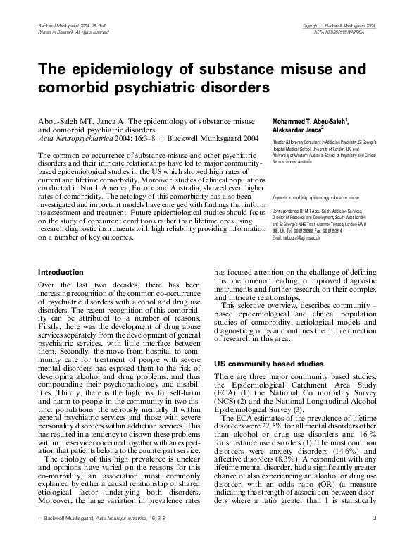 (PDF) The epidemiology of substance misuse and comorbid psychiatric ...