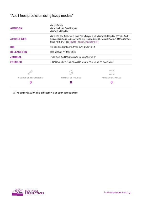 (PDF) Audit fees prediction using fuzzy models