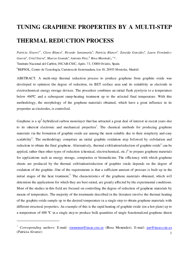 (PDF) Tuning graphene properties by a multi-step thermal reduction process