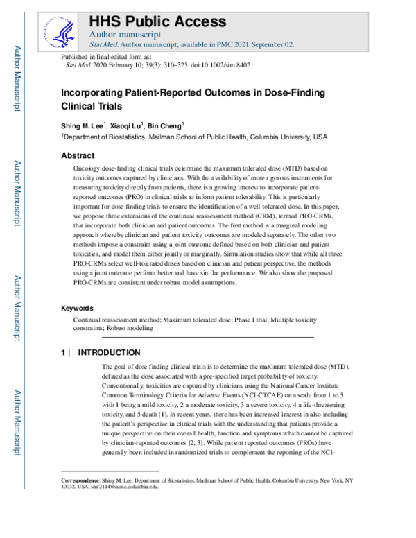 (PDF) Incorporating patient‐reported outcomes in dose‐finding clinical ...