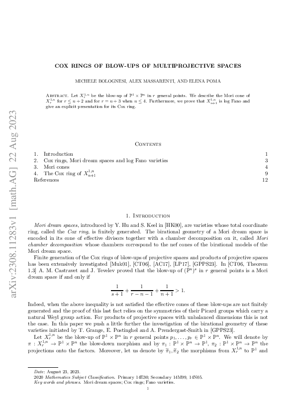 (PDF) COX RINGS OF BLOW-UPS OF MULTIPROJECTIVE SPACES