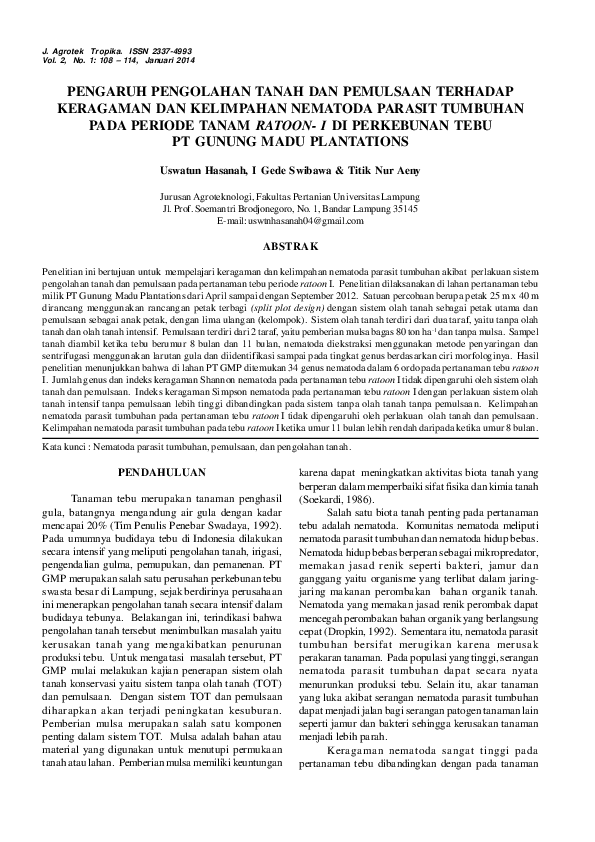 (PDF) Pengaruh Pengolahan Tanah Dan Pemulsaan Terhadap Keragaman Dan ...
