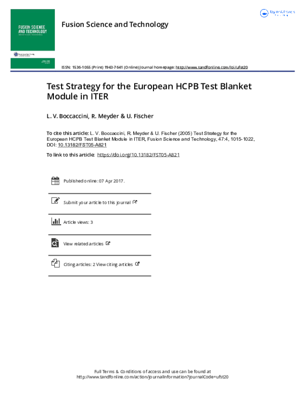 (PDF) Test Strategy for the European HCPB Test Blanket Module in ITER