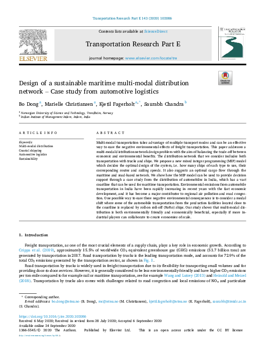 (PDF) Design of a sustainable maritime multi-modal distribution network ...