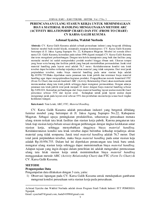 (PDF) Perencanaan Ulang Stasiun Kerja Untuk Meminimalkan Biaya Material ...