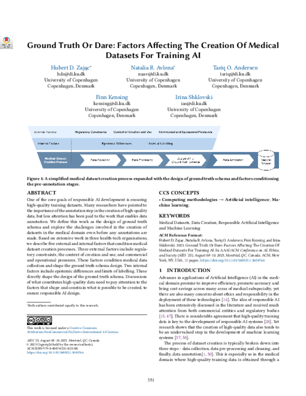 (PDF) Ground Truth Or Dare: Factors Affecting The Creation Of Medical Datasets For Training AI