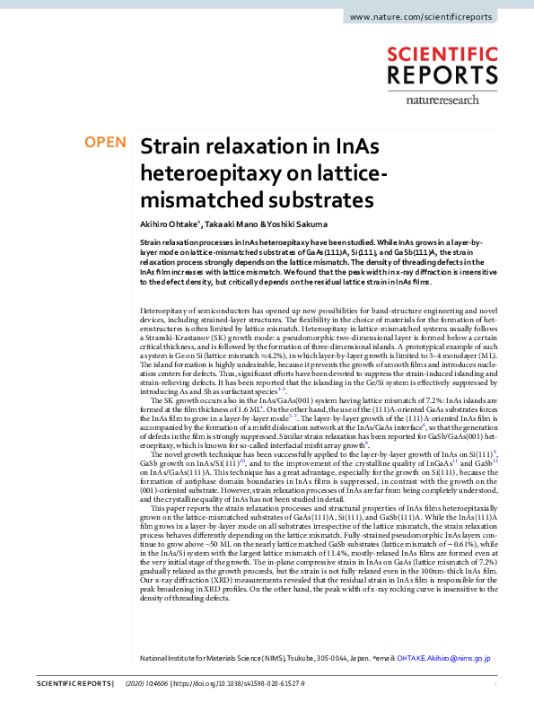 (PDF) Strain relaxation in InAs heteroepitaxy on lattice-mismatched ...