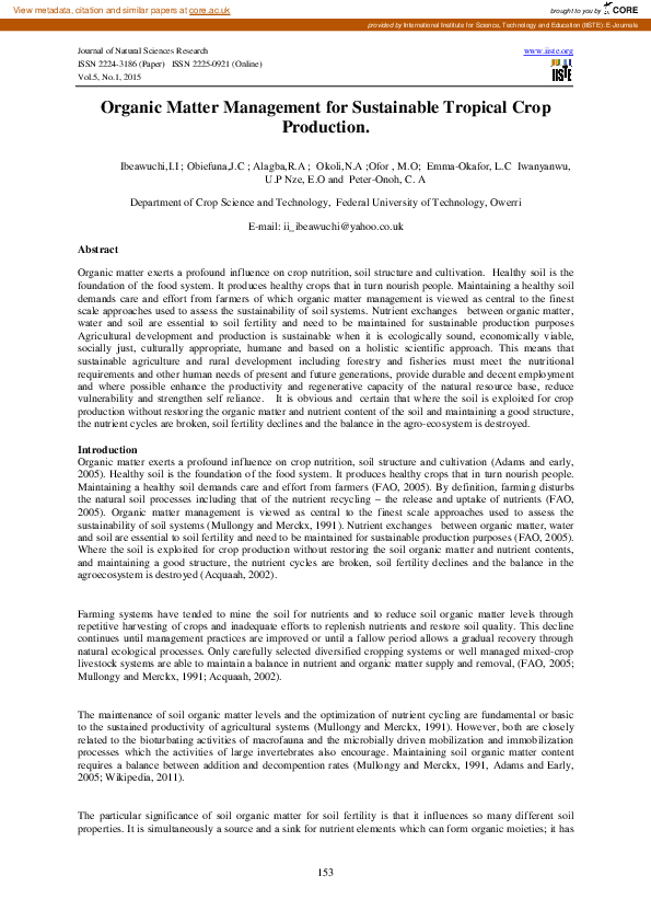 (PDF) Organic Matter Management for Sustainable Tropical Crop ...
