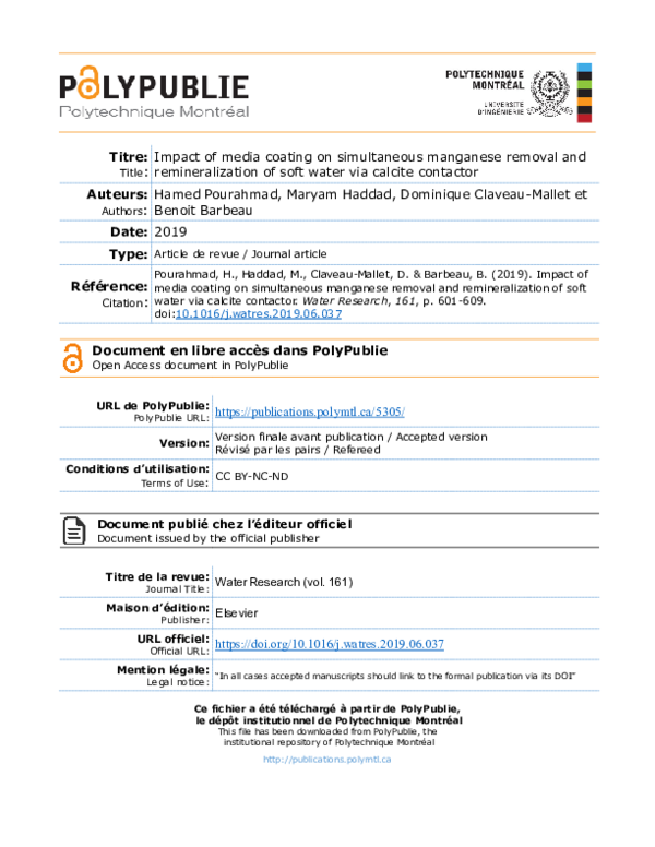 (PDF) Impact of media coating on simultaneous manganese removal and ...