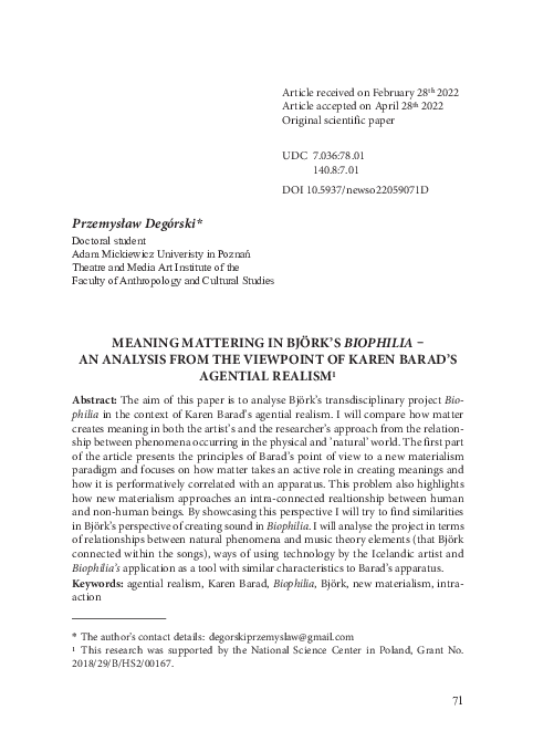 (PDF) Meaning mattering in Björk's Biophilia: An analysis from the ...