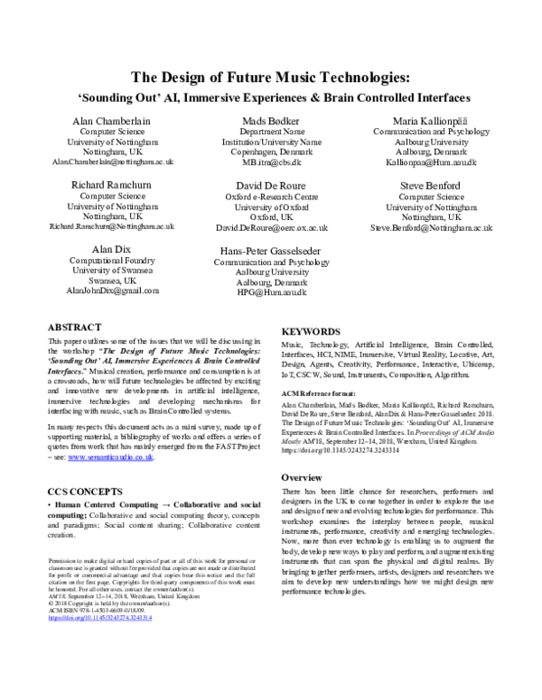 (PDF) The Design of Future Music Technologies