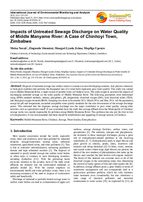 (PDF) Impacts of Untreated Sewage Discharge on Water Quality of Middle ...