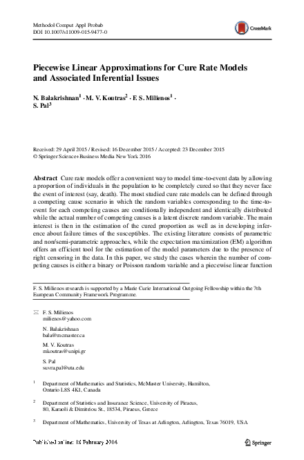 (PDF) Piecewise Linear Cure Rate Models & Inference