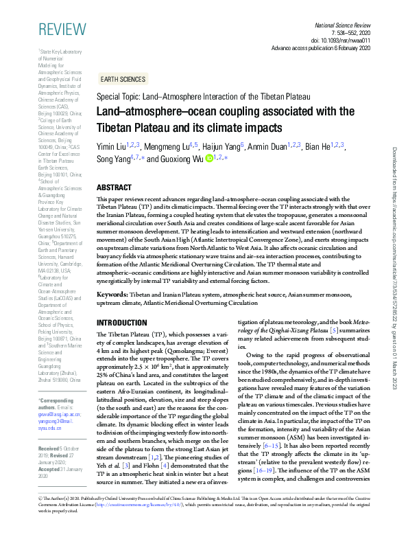 (PDF) Land–atmosphere–ocean coupling associated with the Tibetan ...