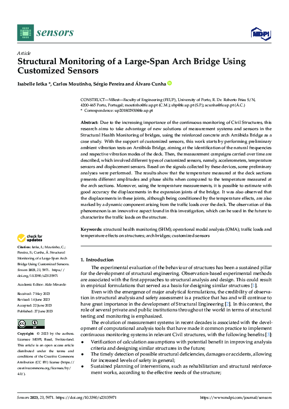 (PDF) Structural Monitoring of a Large-Span Arch Bridge Using Customized Sensors