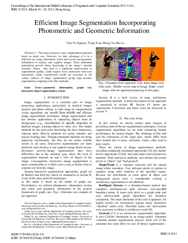 (PDF) Efficient Image Segmentation Incorporating Photometric and Geometric Information