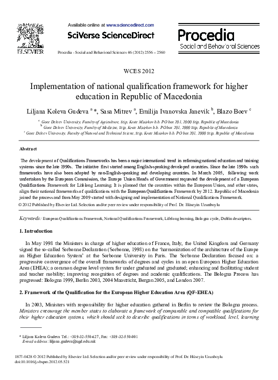 Pdf Implementation Of National Qualification Framework For Higher Education In Republic Of