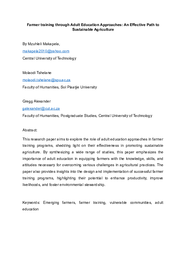 (DOC) Farmer training through Adult Education Approaches: An Effective ...