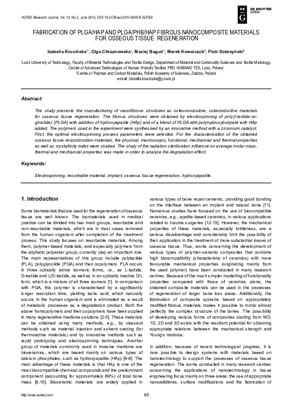 (PDF) Fabrication of Plga/Hap and Plga/Phb/Hap Fibrous Nanocomposite Materials for Osseous ...