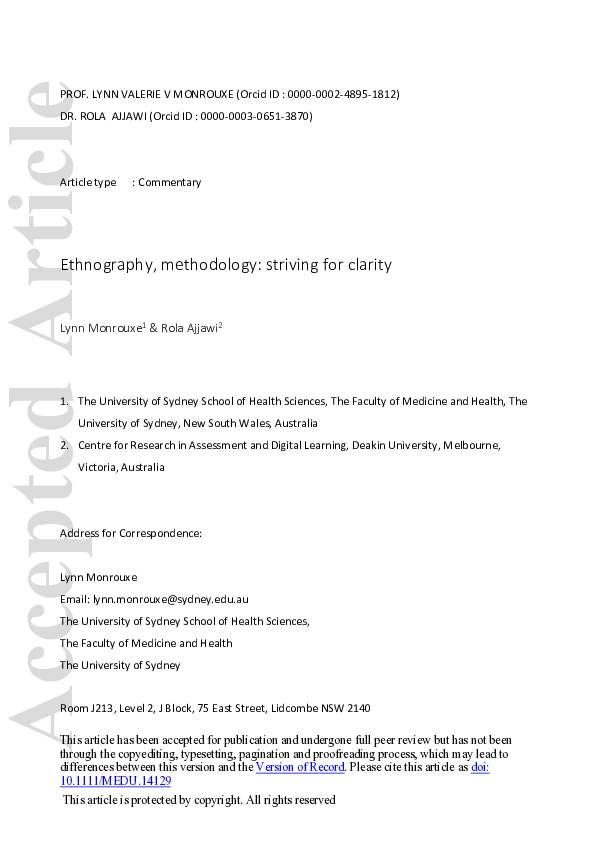 (PDF) Ethnography, methodology: Striving for clarity