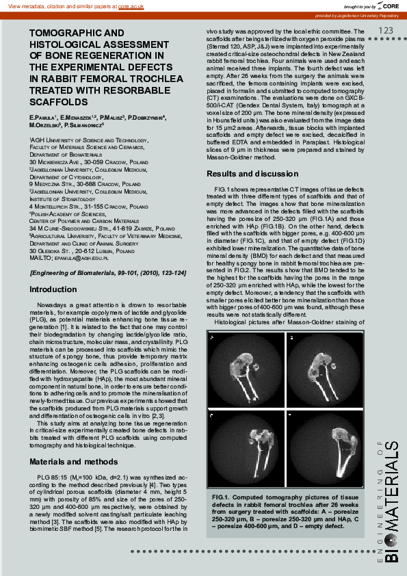 (PDF) Tomographic and histological assessment of bone regeneration in ...