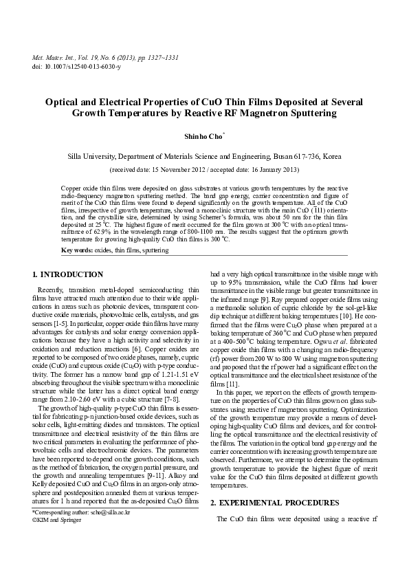(PDF) Optical and electrical properties of CuO thin films deposited at several growth ...