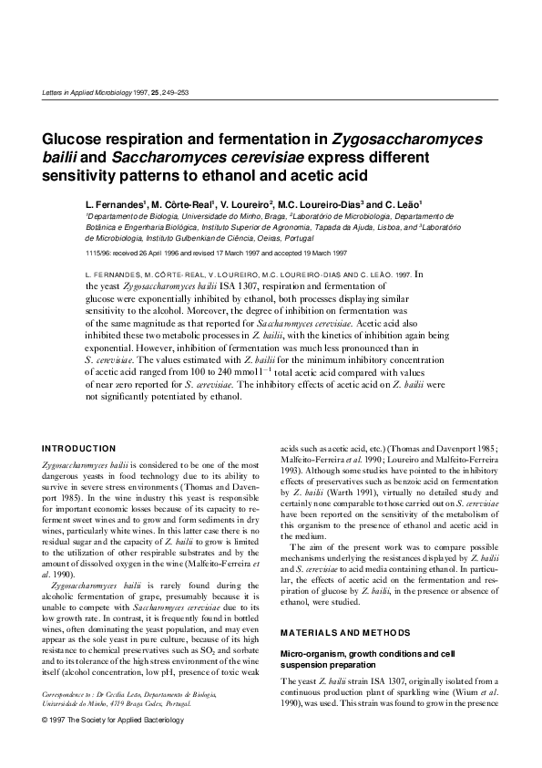 (PDF) Glucose respiration and fermentation in Zygosaccharomyces bailii ...