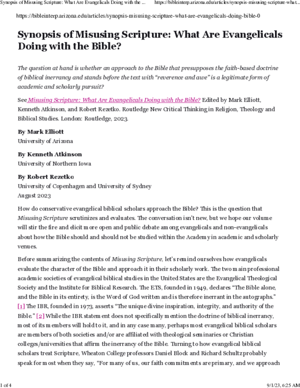(PDF) 2023e Elliott Atkinson Rezetko Synopsis of Misusing Scripture