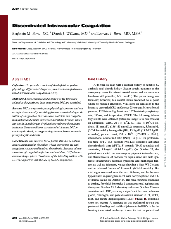 (PDF) Disseminated Intravascular Coagulation