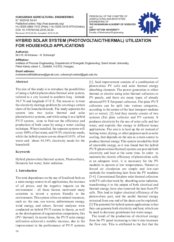 (PDF) Hybrid solar system (photovoltaic/thermal) utilization for household applications