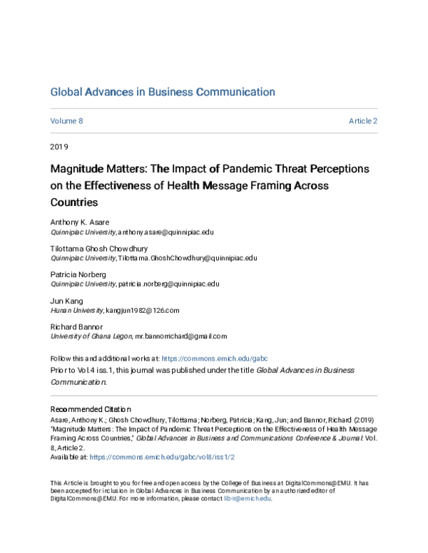 (PDF) Magnitude Matters: The Impact of Pandemic Threat Perceptions on ...