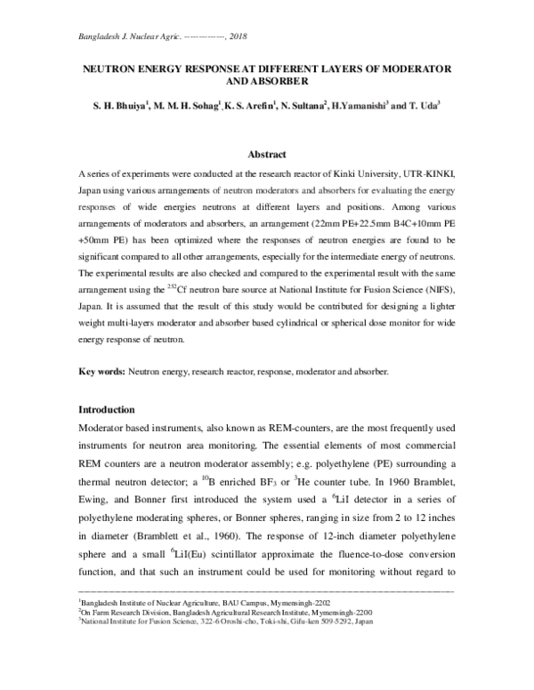 (PDF) NEUTRON ENERGY RESPONSE AT DIFFERENT LAYERS OF MODERATOR AND ABSORBER